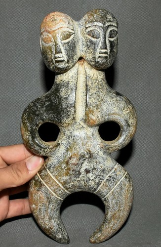 24CM Chinese Hongshan Culture Old Jade Carve Sun-God Primitive Man Head ...