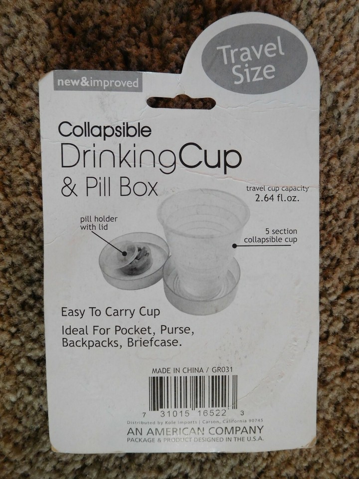 NEW Collapsible, Portable Travel Drinking Cup with Built-In Pill Box ...