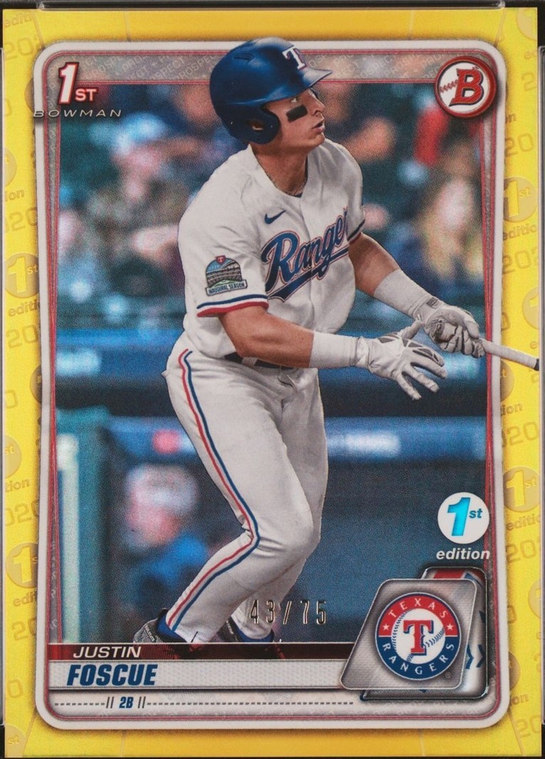 2020 Bowman Draft 1st Edition - Justin Foscue #BD-124 Yellow Foil /75 ...