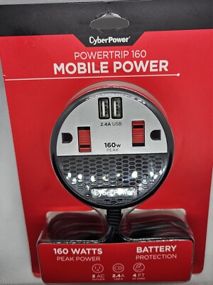 Cyberpower CPS160PPB2U 160 Power Inverter With 2 AC Outlets, Black/Red ...