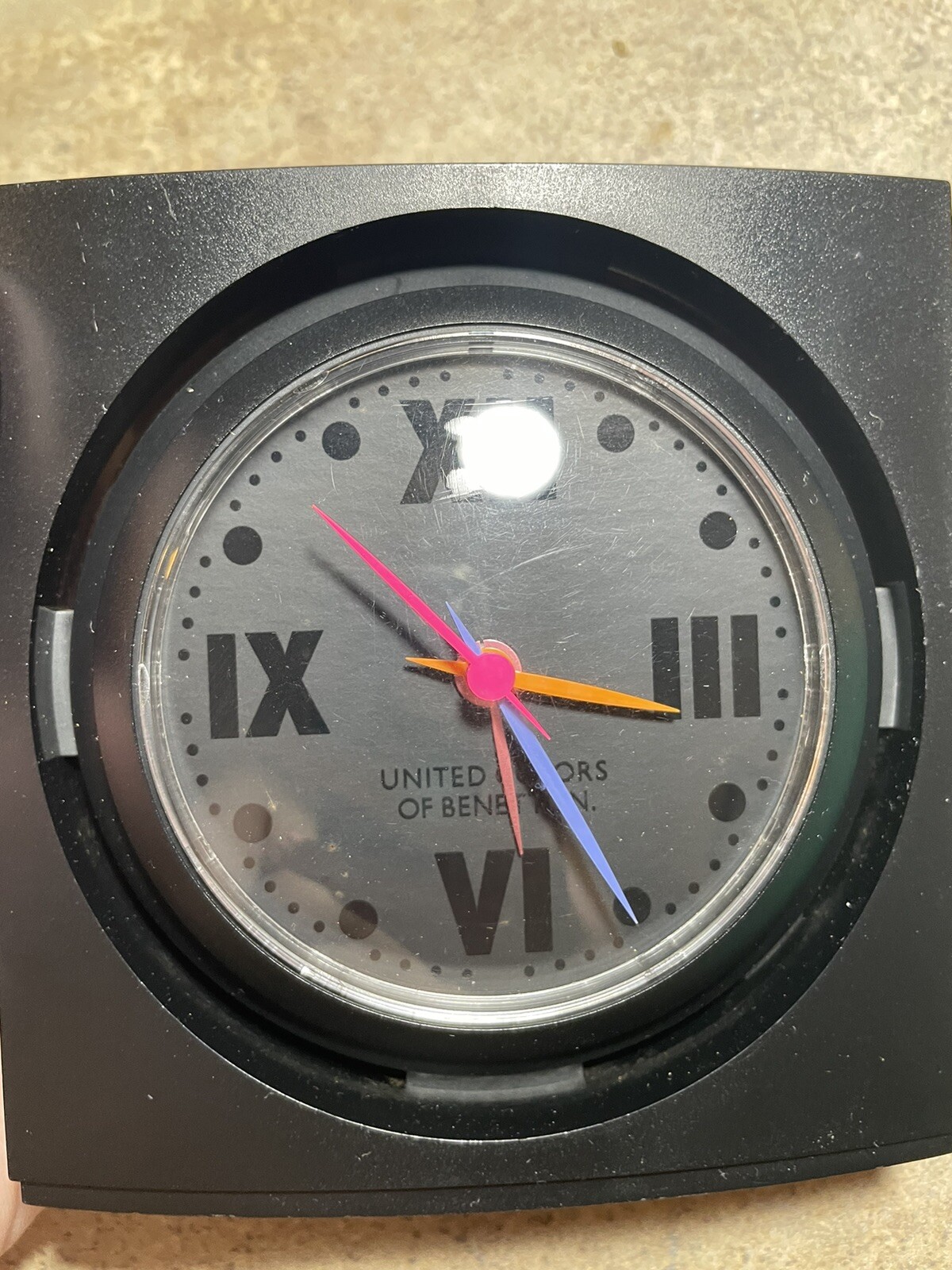 90s VINTAGE UNITED COLORS OF BENETTON GERMAN MADE DESK CLOCK 4.25"X4.25 ...