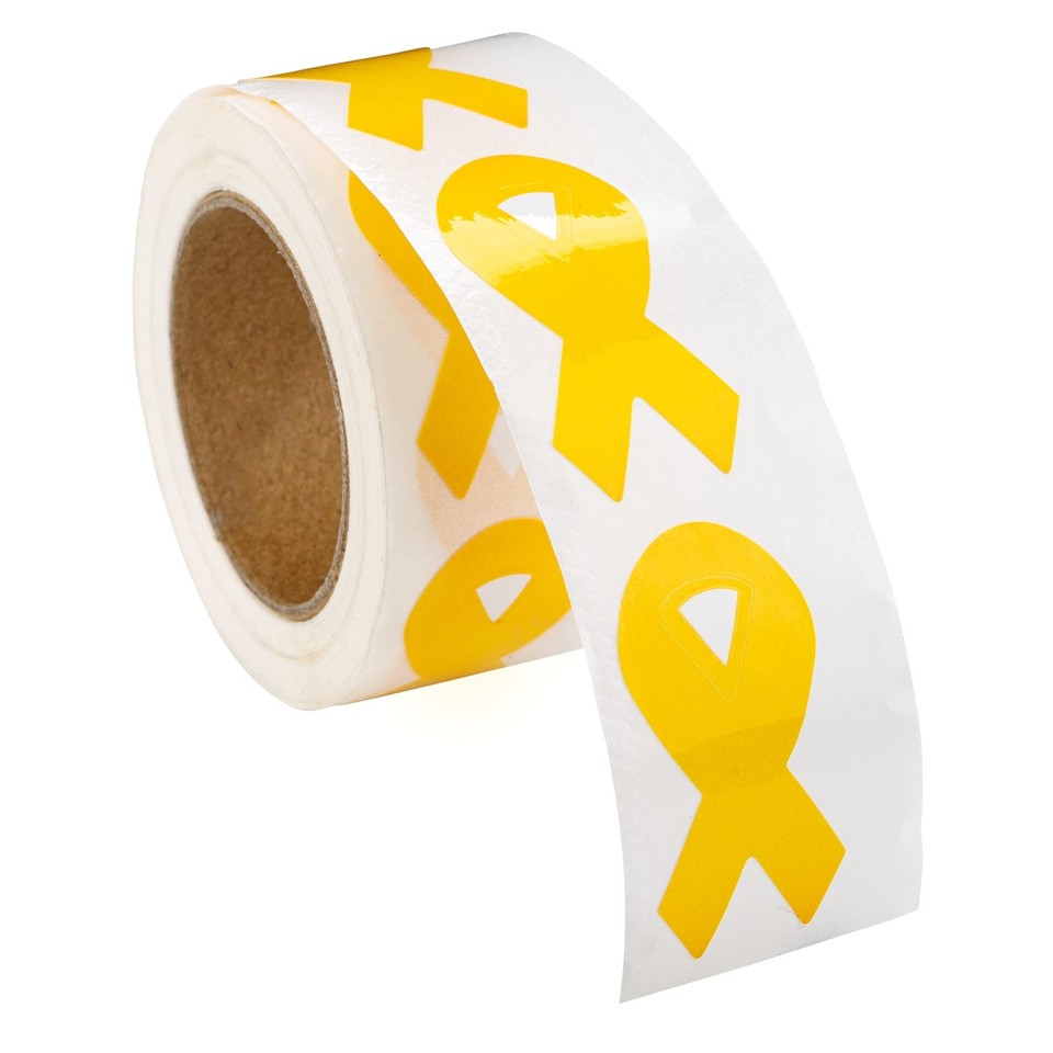 250 Gold Ribbon Stickers – Gold Ribbon Awareness Stickers Perfect for ...
