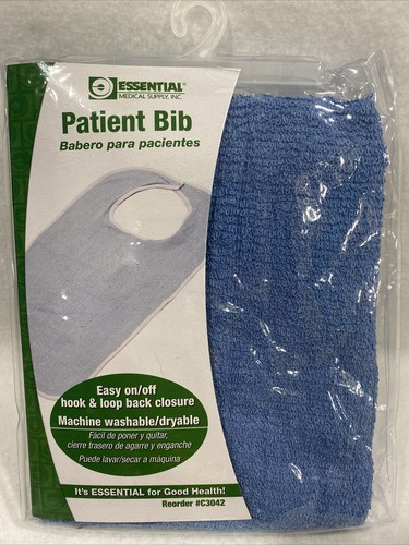 Essential Medical Supply Patient Bib, Blue, Terry Cloth with Hook ...