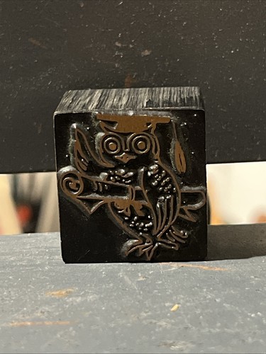 Printing Letterpress Owl Type Block Antique Printers Vintage Copper Cap ...