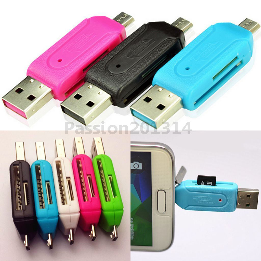 2-in-1 OTG SD Micro USB 2.0 T-Flash Memory Card Reader Adapter For PC ...