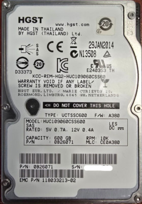 HGST EMC C10K900 HUC109060CSS600 600 GB 2.5" 10k SAS Enterprise Drive ...