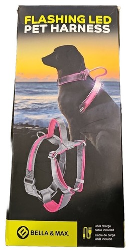 Bella & Max Flashing LED Pet Harness PINK/Rose Size Medium USB ...