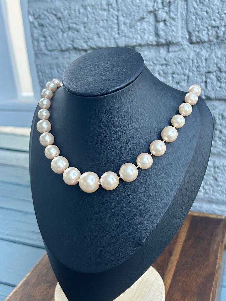 Vintage Pink Graduated Simulated Pearl Necklace Retro Fashion Jewelry ...