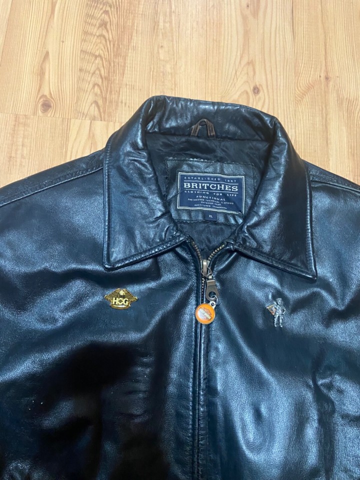 Vintage Mens Britches Leather Motorcycle Jacket XL Harley Davidson Back ...