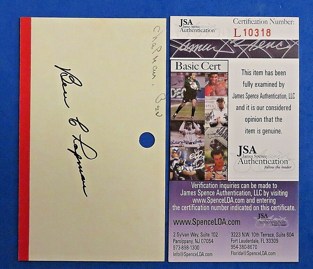 BEN CHAPMAN SIGNED 3x5 INDEX CARD ( CUT ) - JSA L10318 ~ RED SOX - RARE ...