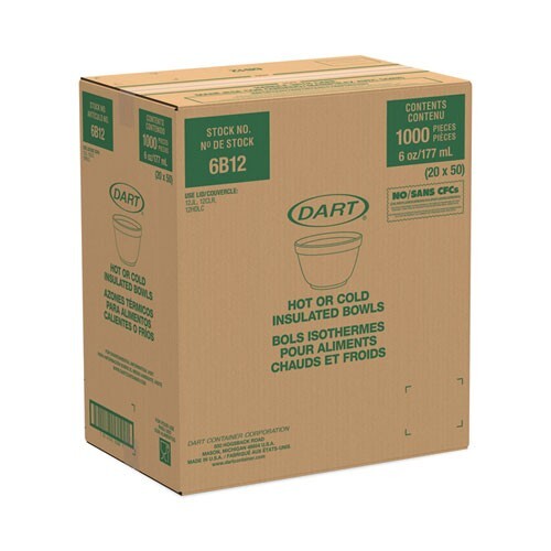Dart 6B12 Foam Container, 6 oz, White, 50/Pack, 20/Carton, CA & WA ...