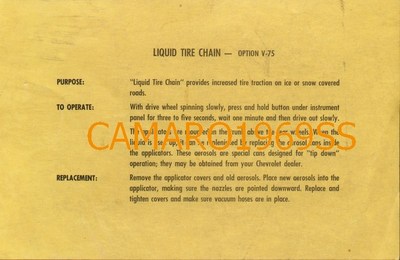 Liquid Tire Chain LTC Instructions 1969 Camaro Chevelle Impala Z28 RS ...