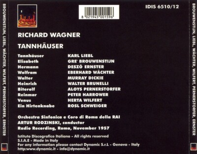 KARL LIEBL / ARTUR RODZINSKI WAGNER: TANNHÄUSER NEW CD 8021945001596| eBay