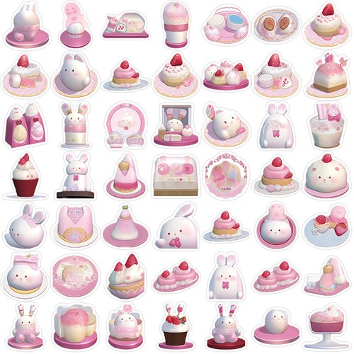49PC Cute Pink Pudding Rabbit Anime Stickers Luggage Skateboard ...