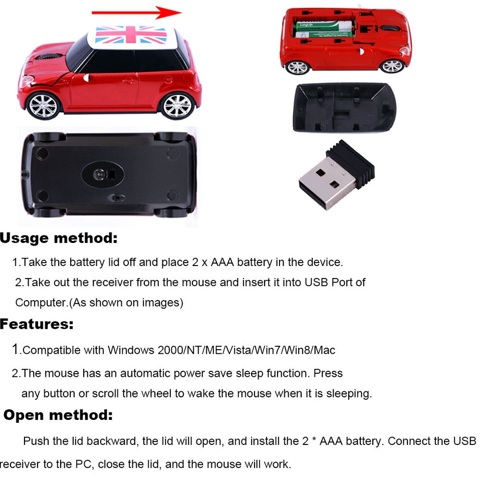 Gift 2.4Ghz USB Mini Cooper car Wireless Mouse Gaming PC Laptop Mac ...