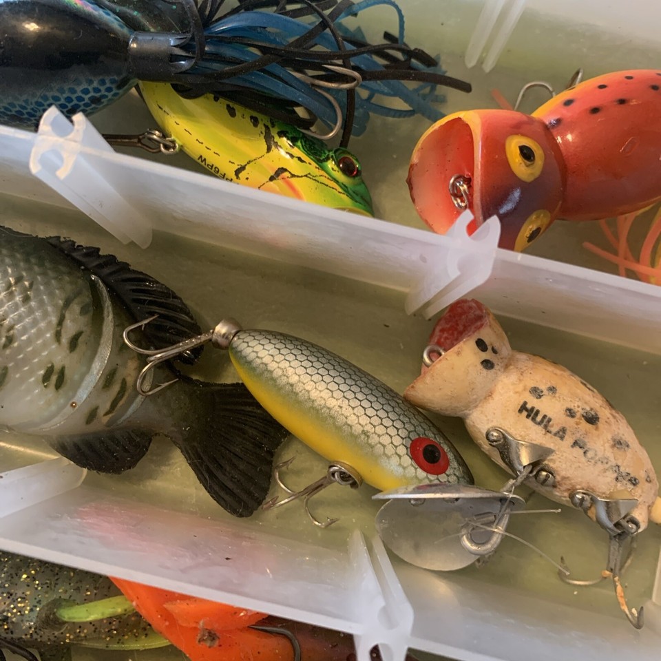 VINTAGE FISHING LURE MOST TOPWATER LOT With Box Slop Frog Scum Hula ...