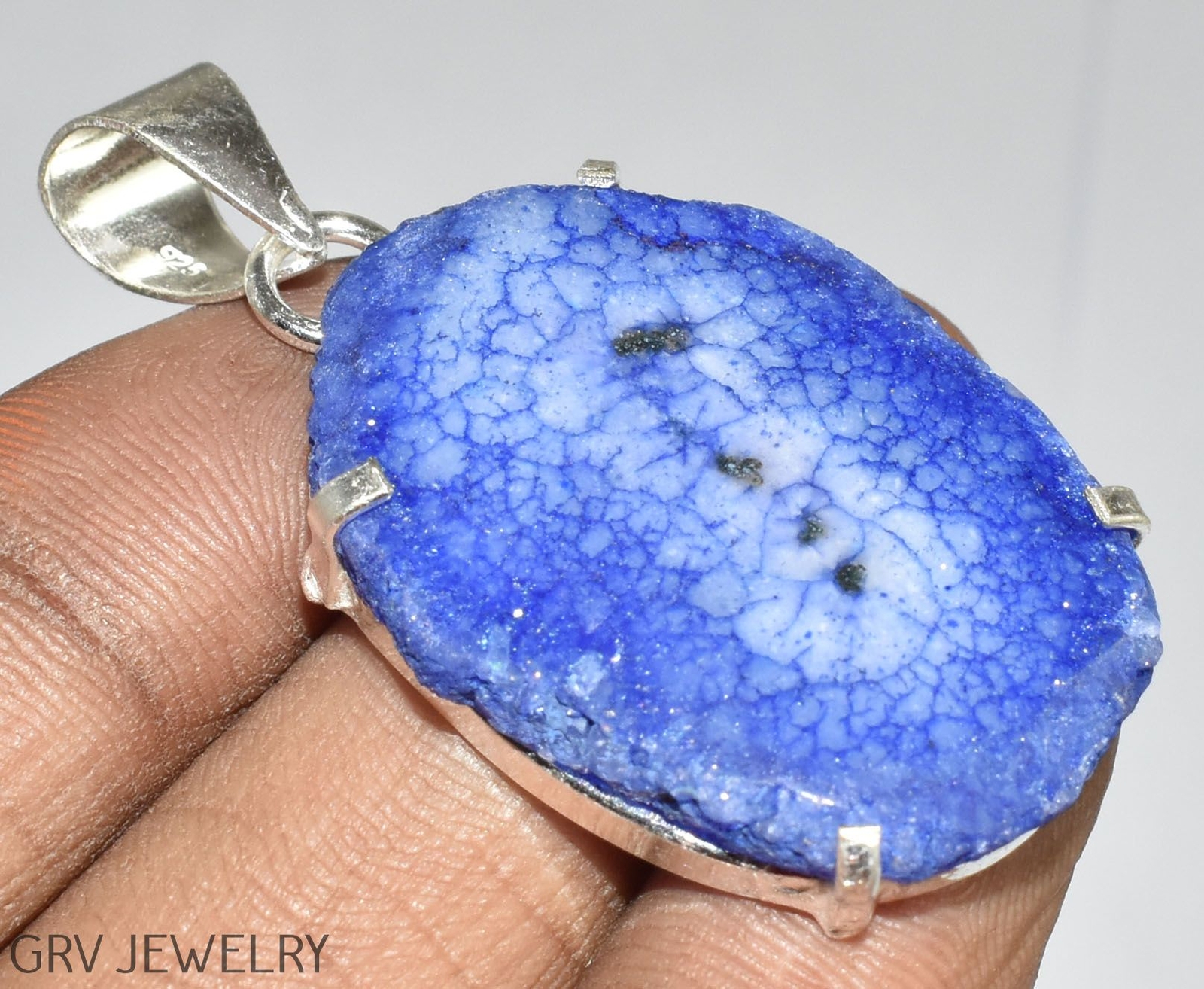Blue Solar Quartz Gemstone 1.8" Handmade Pendant 925 Silver Plated U478 ...