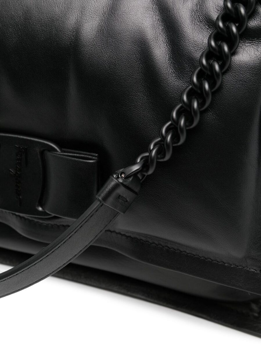 SALVATORE FERRAGAMO Viva Bow Padded Black Leather Shoulder SALVATORE FERRAGAMO Viva Bow Padded Black Leather Shoulder