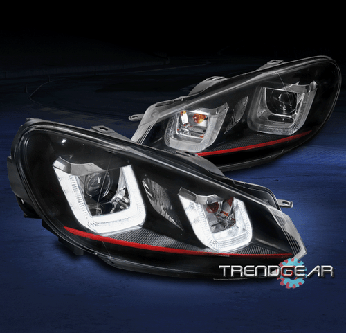 FOR 10-14 VOLKSWAGEN GOLF GTI RED STRIPE LED TUBE BLACK PROJECTOR ...