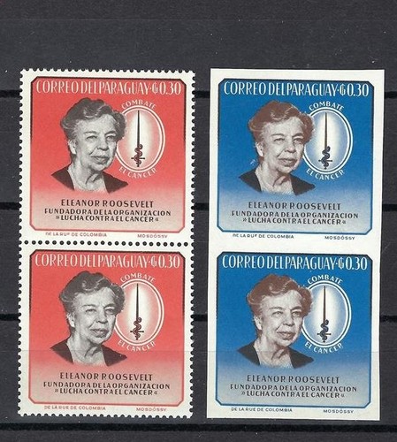 Paraguay 1960 Eleonore Roosevelt perf imperf Medical foundation pairs ...