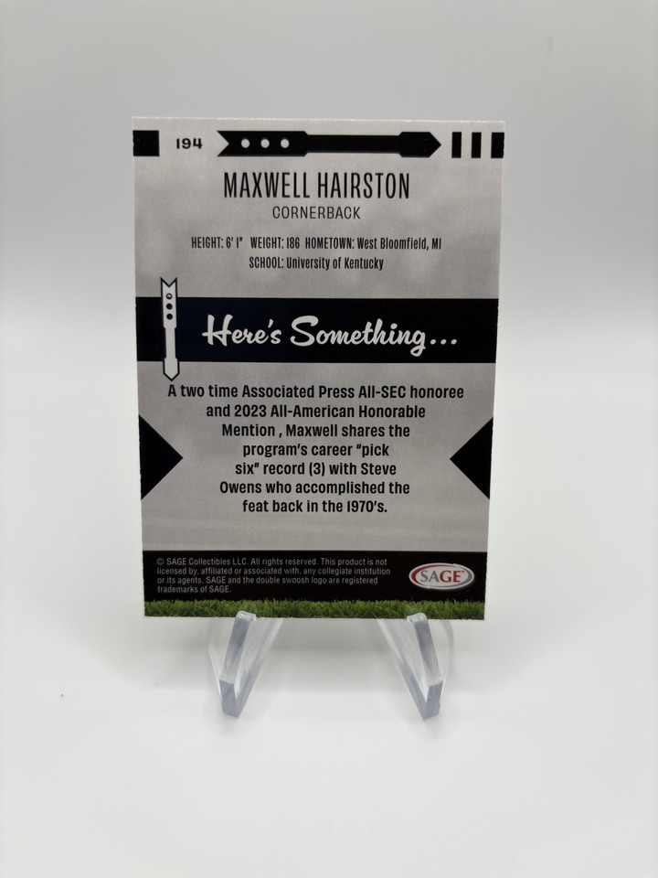 2025 SAGE High Series Black Maxwell Hairston #194 Rookie Card RC ...