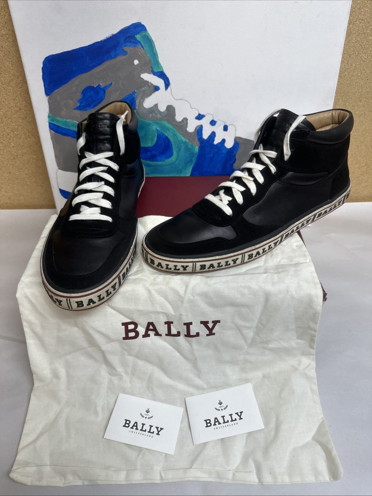 RARE Bally Designer Sneakers Black Leather Trainer Me… - Gem