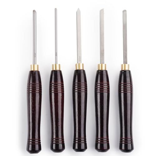 Woodworking HSS Wood Turning Tools Lathe Chisel Set of 5 pcs Mini with ...
