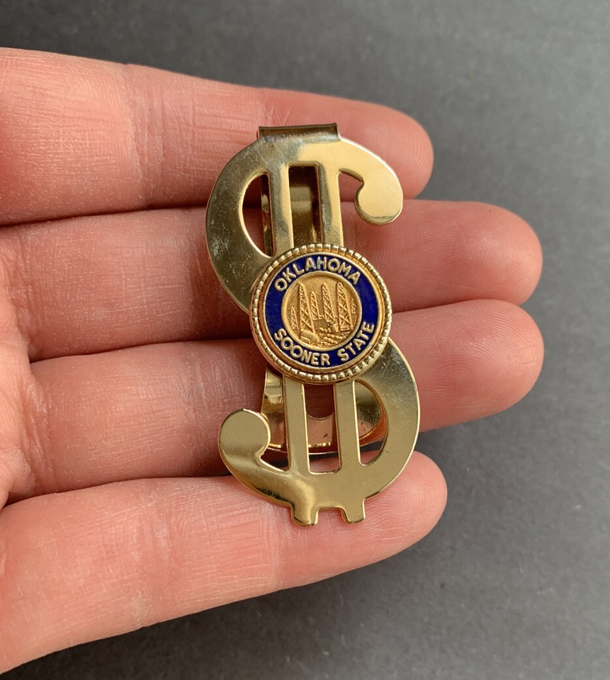 Oklahoma Money Clip Souvenir Sooner State Dollar Sign Shape Gold Tone ...