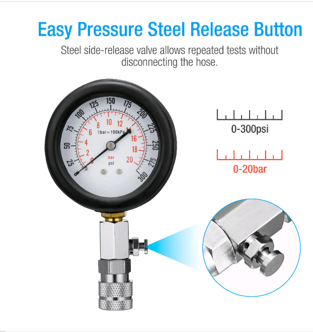 ENGINE COMPRESSION TESTER TESTING GAUGE GAGE CHECK TEST TOOL KIT 0~300 ...