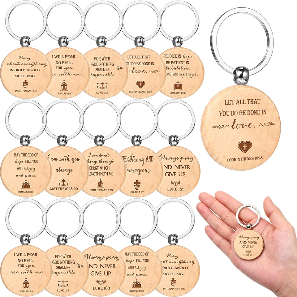 50 Pack Bible Inspirational Keychains Bulk round Engraving Christian ...