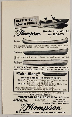 1948 Print Ad Thompson Bros. Boats Canoes, Rowboats, Outboards WI & NY ...