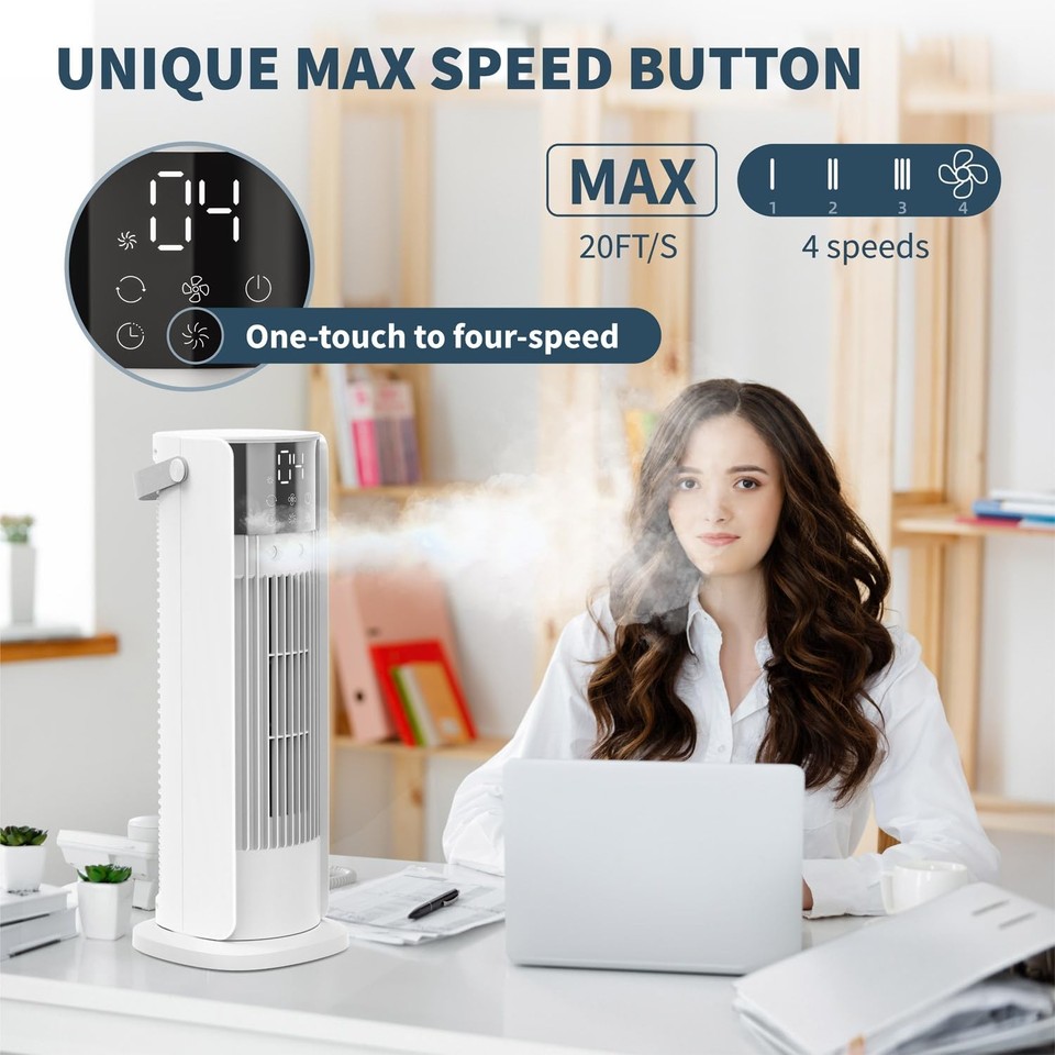 16'' Misting Tower Fan, 700ml Tank, 90° Oscillating Fan w/Remote ...