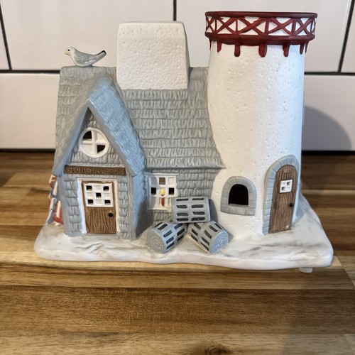PartyLite Stoney Harbor Lighthouse Tea Light Cottage House Ceramic ...