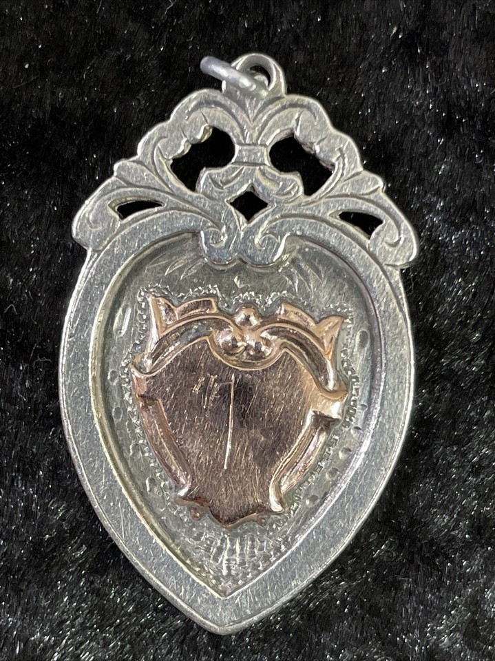 Chester, England "TJS" Gold & Sterling Silver Engravable Shield Pendant ...