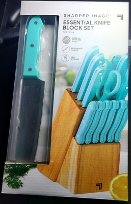 Sharper Image Knife Block Set Aqua Sky Blue 14 PCS Stainless Steel High ...