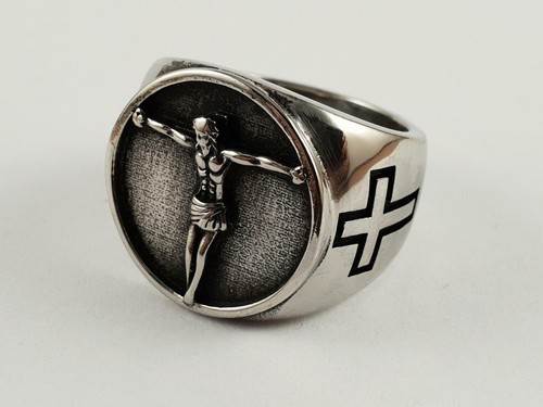 Stainless Steel Jesus Christ crucified biker ring Christian outlaw ...
