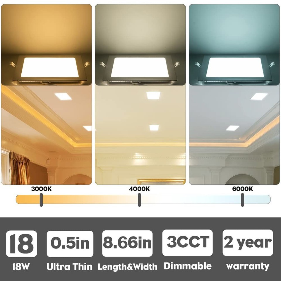 QIBANG 4 Pack 8 inch Square Led Recessed Lights Dimmable with Junction ...