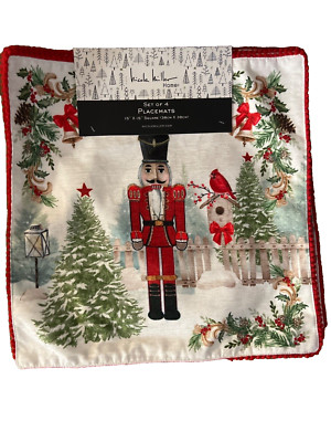 Nicole Miller CHRISTMAS Nutcracker Red Cardinal 15” Square Placemats (4 ...