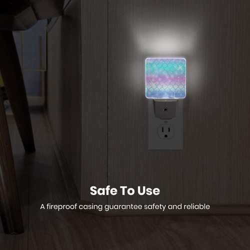 Pink Mermaid Fish Scale Plug-in Night Light Dusk to Dawn Smart Mermaid ...