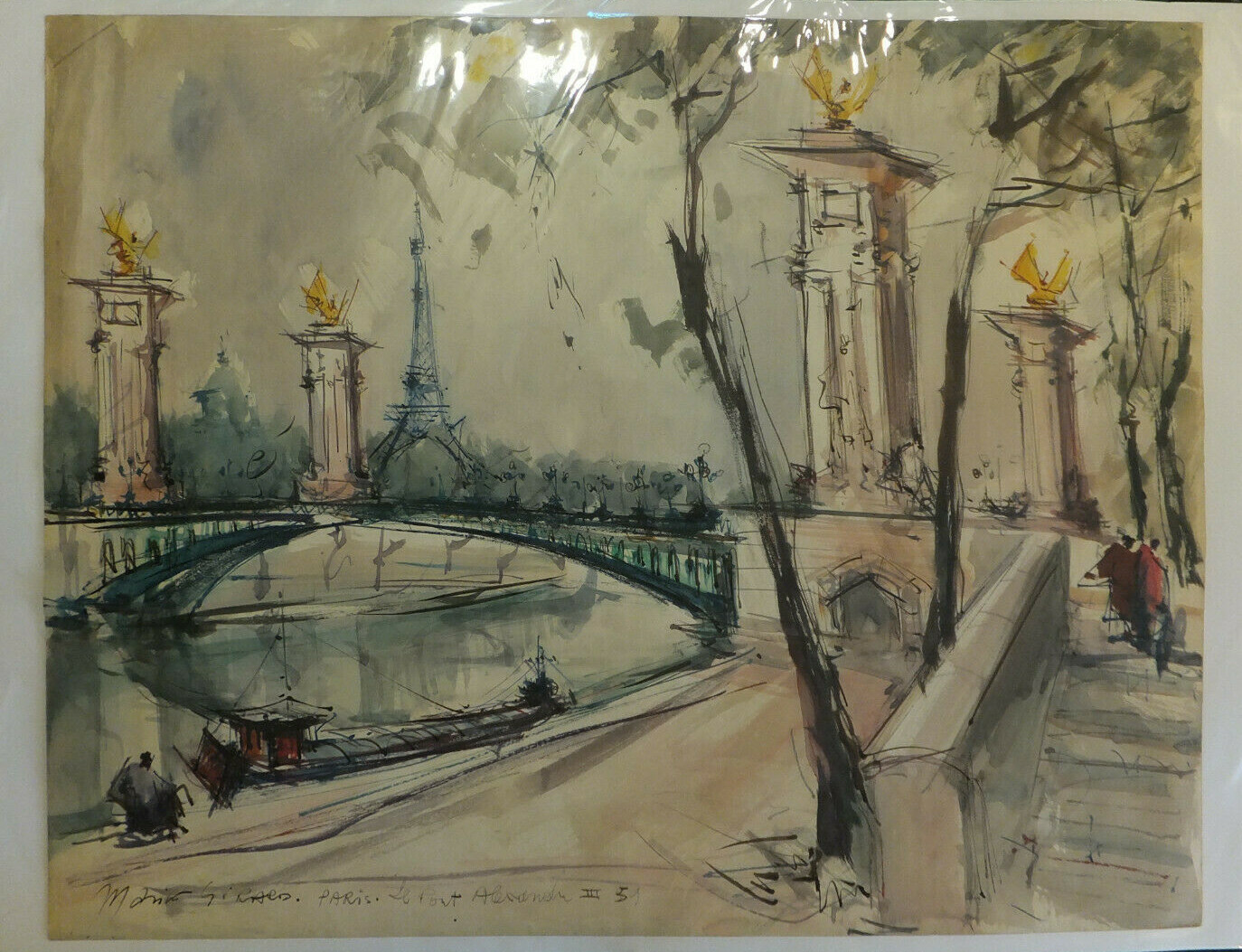 Marius Girard, Paris, Pont Alexandre III, 1959 aquarelle originale ...