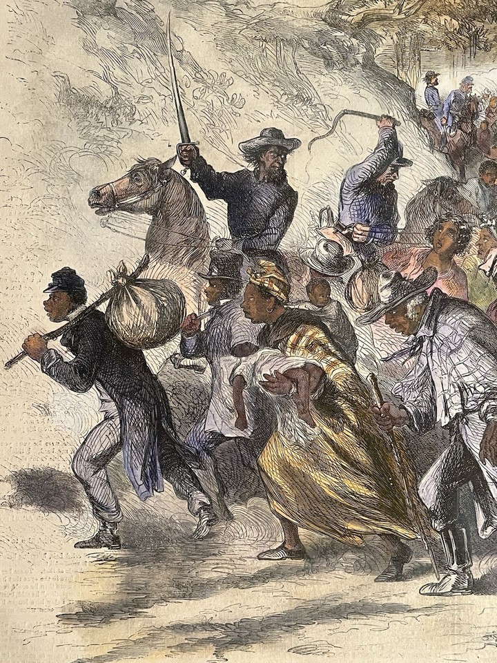 1862 Civil War Slavery Masses Driven South by Confederate Soldiers Hand ...