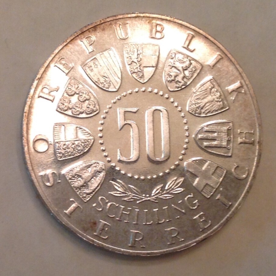 ~ 1964 Austria Winter Olympics Innsbruck 50 Shilling Coin .900 Silver ...