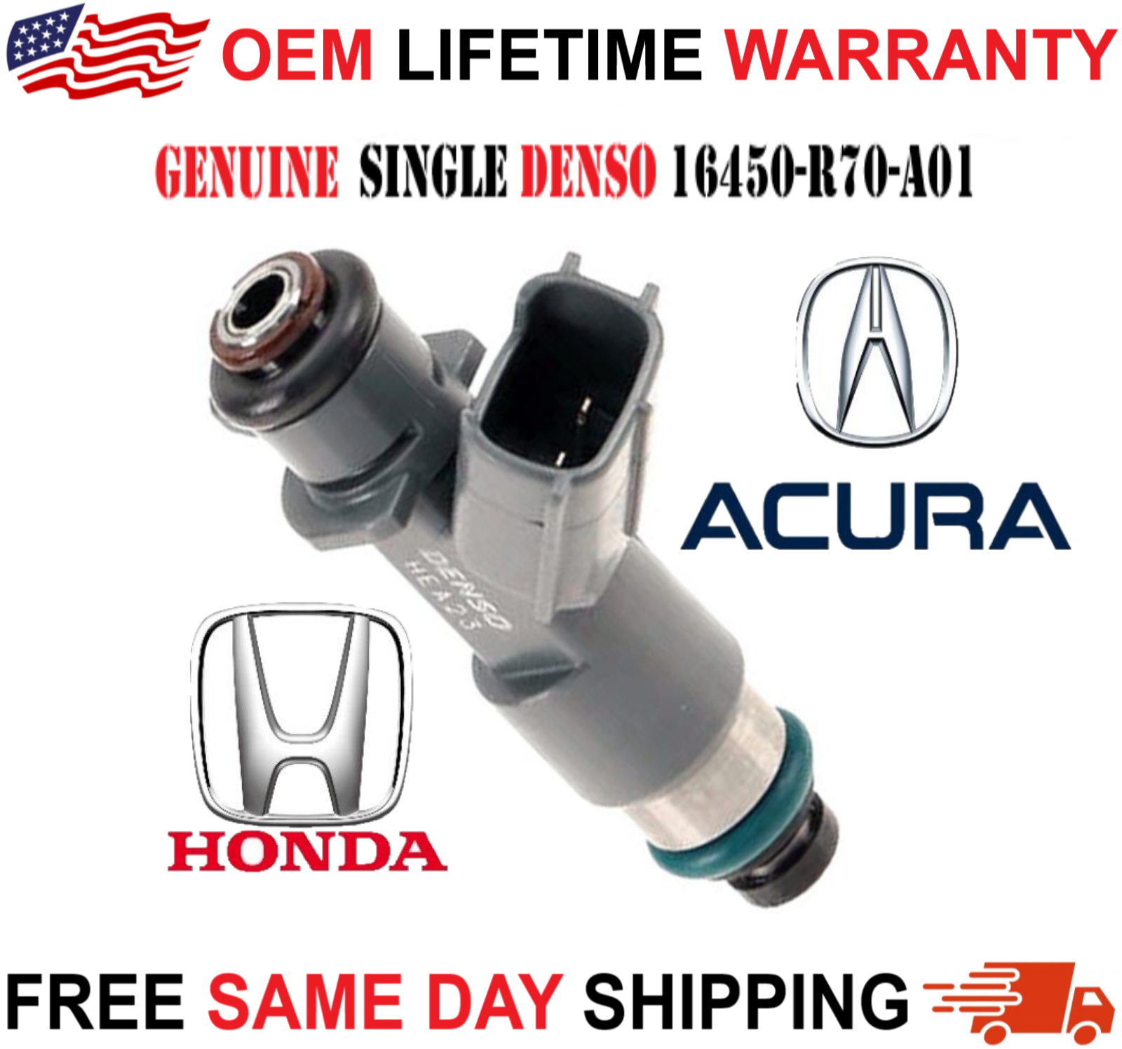 Genuine DENSO Single Fuel Injector For 2008-2016 Acura Honda 3.5L 3.7L ...