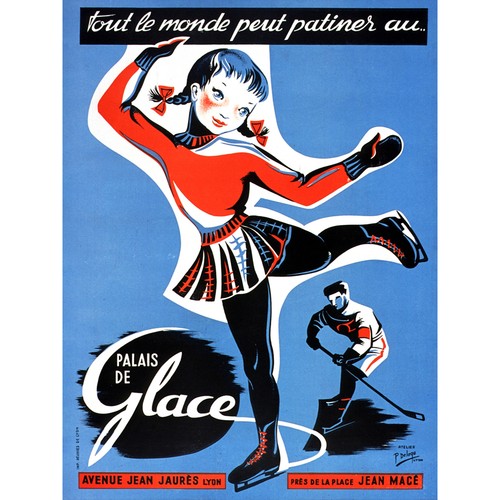 Delage Ice Skating Palace Hockey Lyon France Advert XL Wall Art Canvas ...