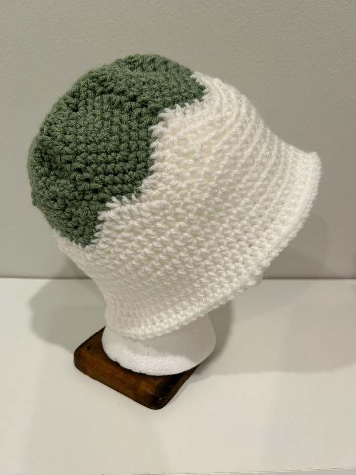 Extra Large Adult Hand Crocheted Beanie Cloche Sage Green and White #7 ...