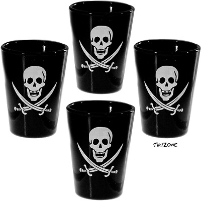 Black Glass Pirate Shot Glasses (4 pack) Jolly Roger Flag - Skull ...