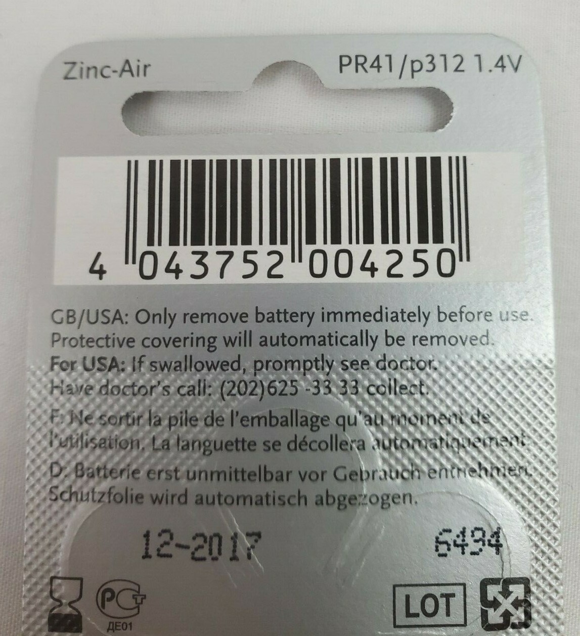 Power One Size P312/PR41 Hearing Aid Batteries Zinc Air 6 Piece Pack ...