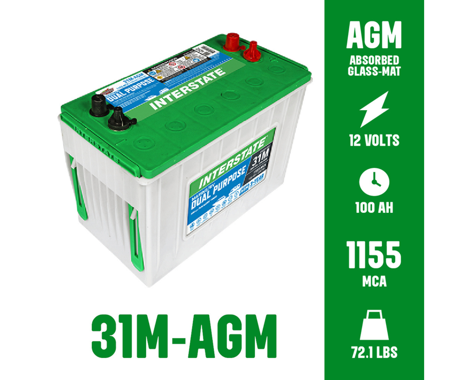Interstate Batteries 12V100Ah Dual Purpose Power Pure Lead AGM Marine ...