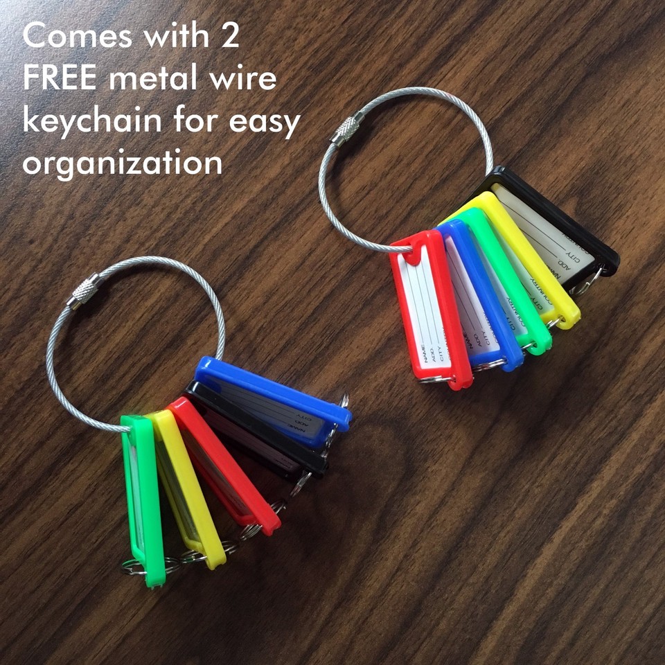 100pack Tough Plastic Key Tags with Split Ring Label Window, Coded ID ...