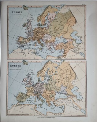 1878 ANTIQUE MAP EUROPE 9th CENTURY EMPIRE OF CHARLEMAGNE - europe 10th ...